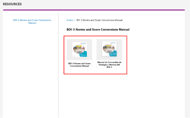 BDI-3 Accessing Norms and Score Conversions Manual